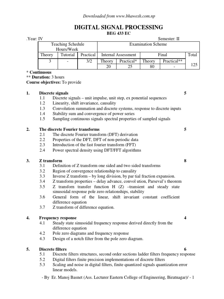Digital Signal Processing Dsp Pdf Digital Signal Processing Discrete Fourier Transform