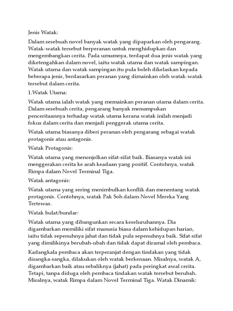 Jenis Watak Untuk Sastera | PDF