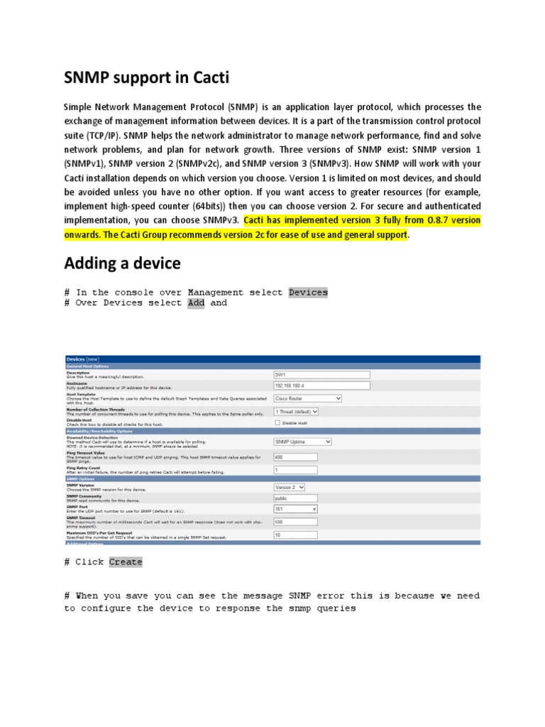 Adding Devices To Cacti Monitoring System | PDF