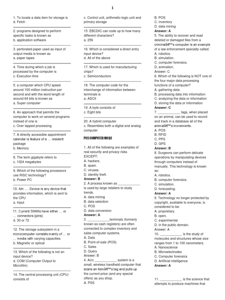 Computer Mcqs | PDF | Computer Data Storage | Random Access Memory