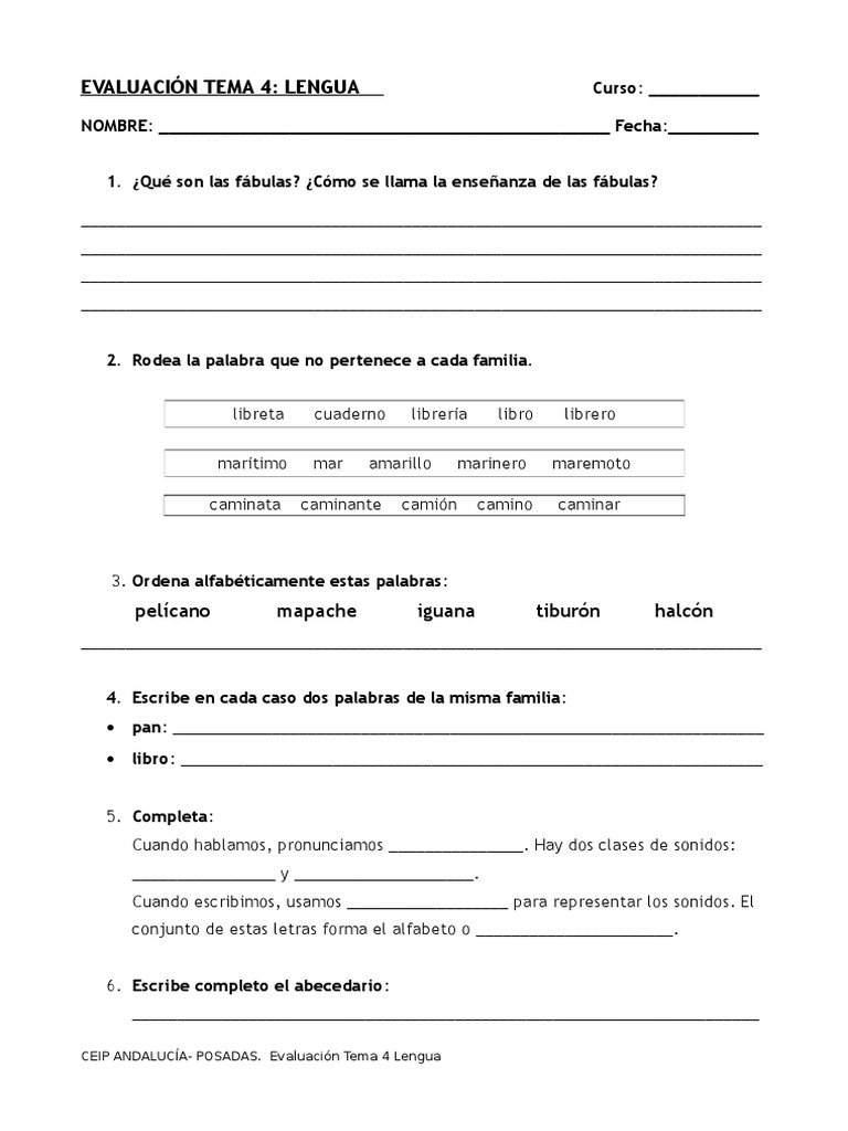 Examen Lengua Tema 4 | PDF