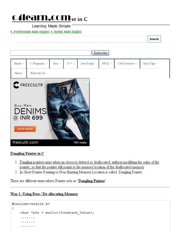 Causes Of Dangling Pointer In C Pdf Pdf Pointer Computer Programming C Programming