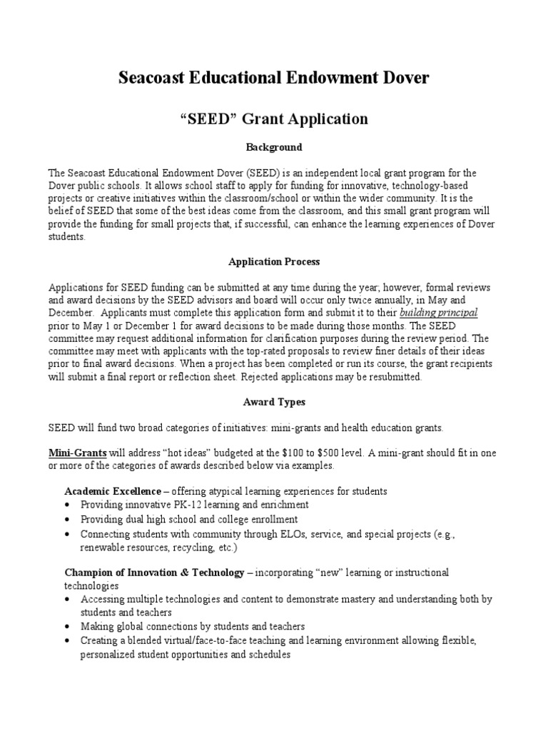 SEED Grant Application | PDF | Teachers | Educational Technology