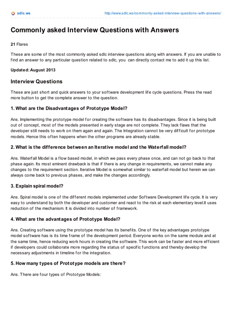 SDLC - Ws-Commonly Asked Interview Questions With Answers PDF | PDF ...