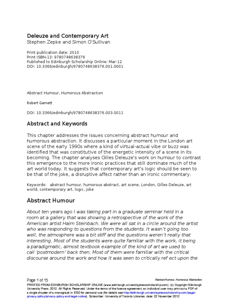 Robert Garnett - Abstract Humour and Humorous Abstraction | PDF ...