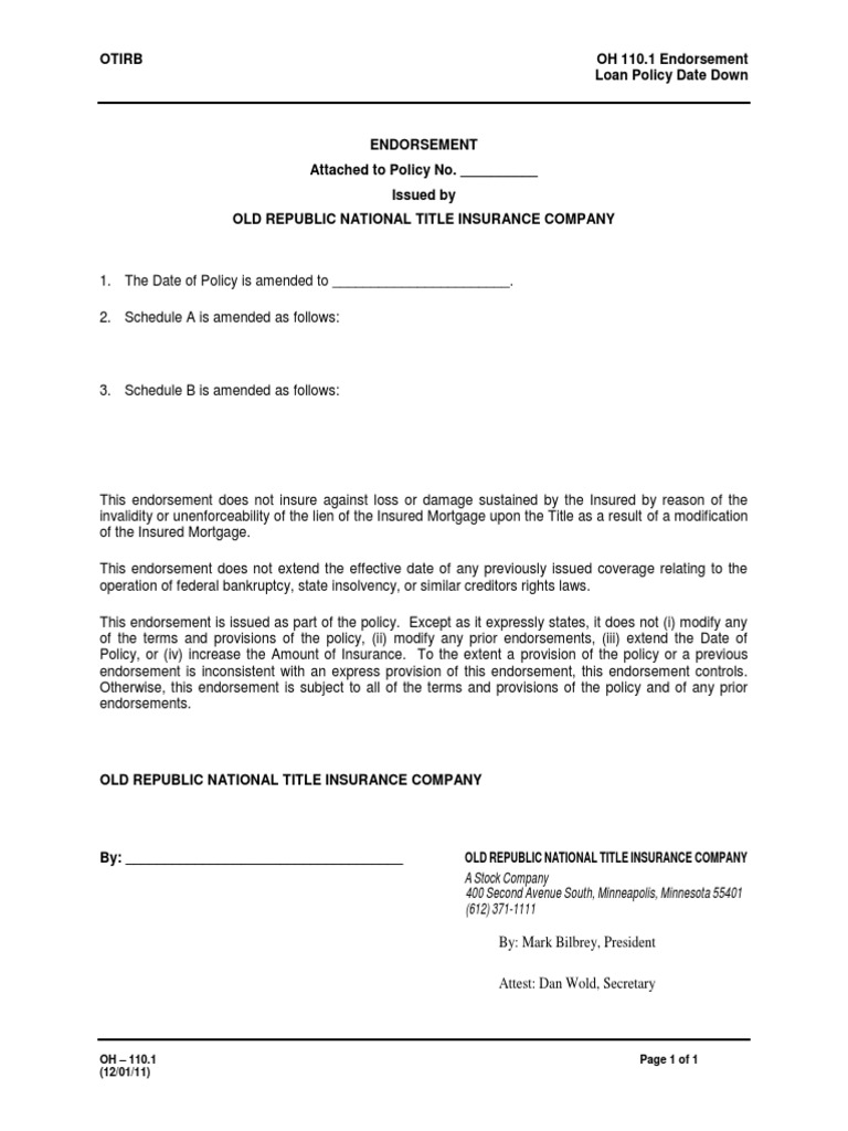 Loan Policy Date Down Endorsement | PDF | Law