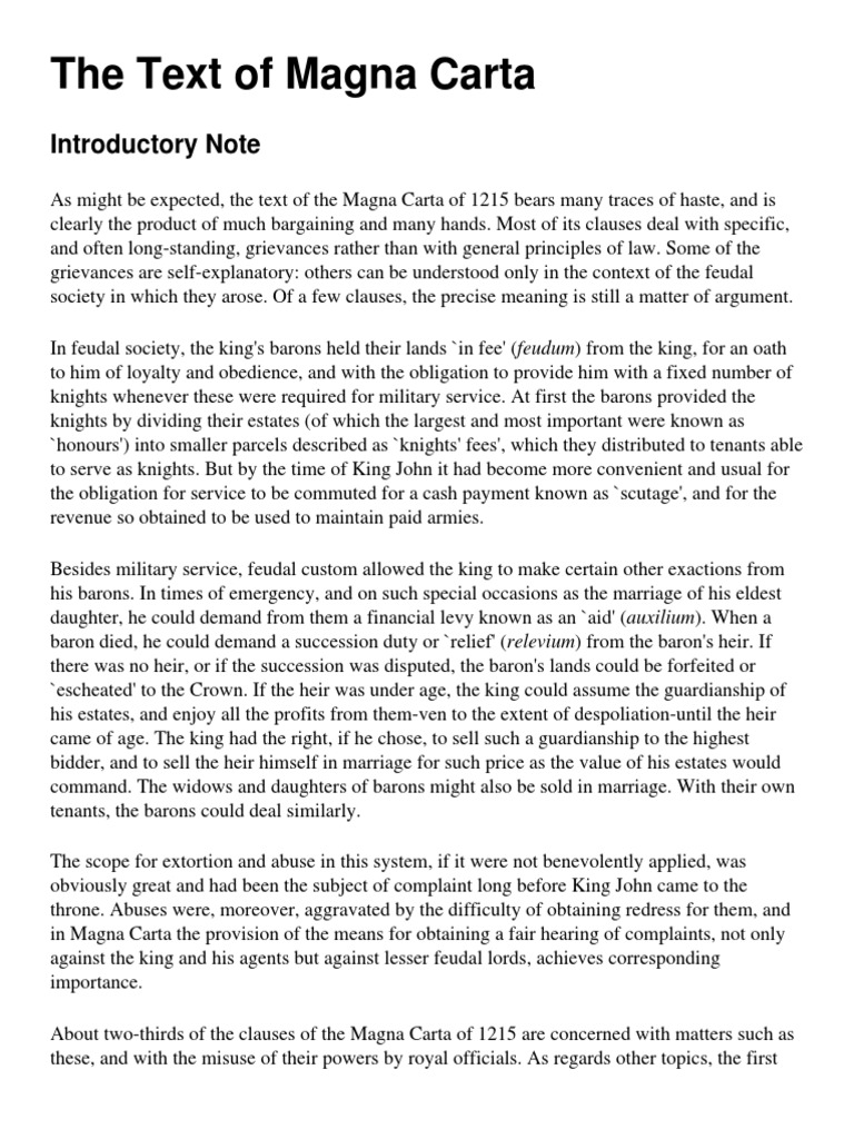 The Text of Magna Carta: Introductory Note | PDF | Magna Carta | Debt