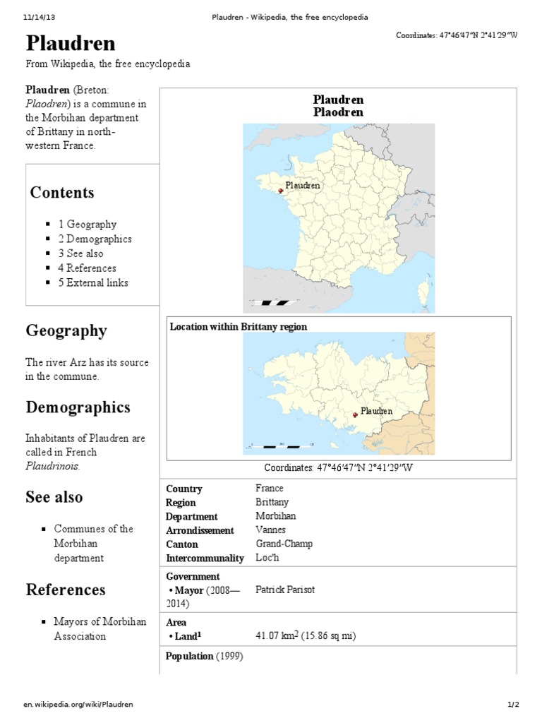 Plaudren: Plaodren) Is A Commune in | PDF | Brittany | France