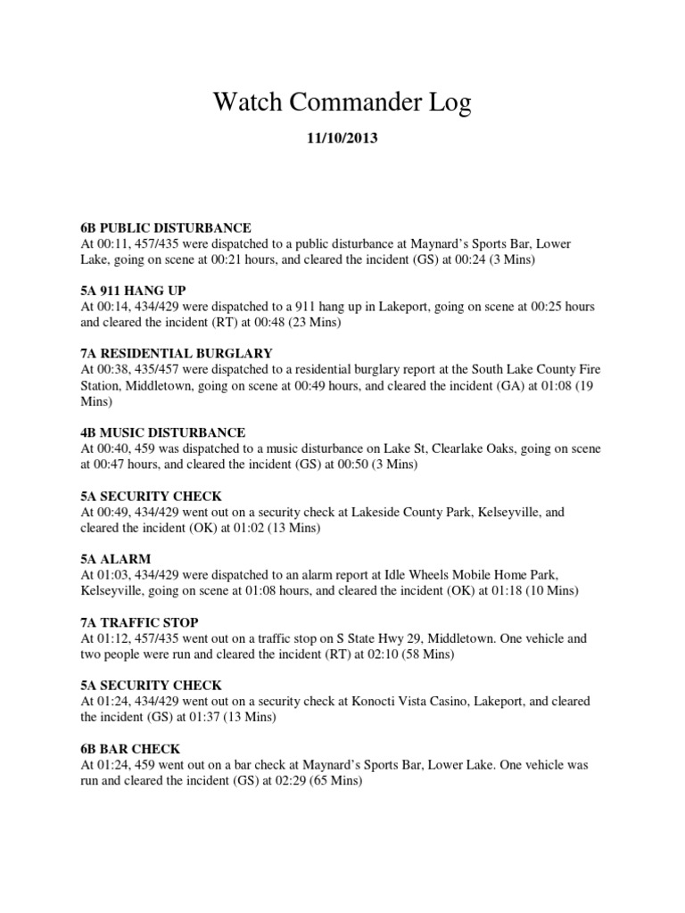 Lake County Sheriff's Watch Commander Logs PDF | PDF | Land Transport ...
