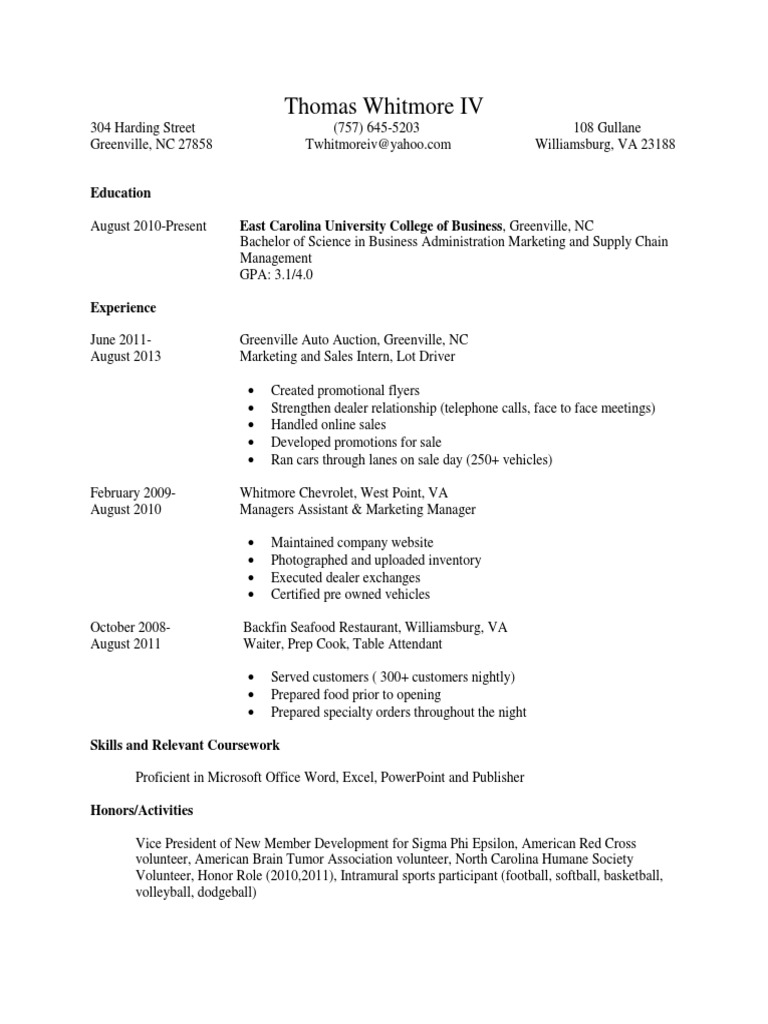 Thomas Whitmore IV: Marketing Resume | PDF
