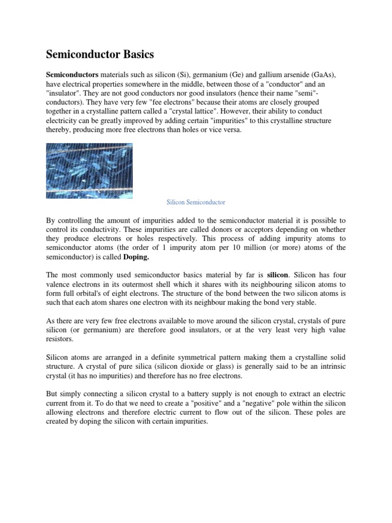 Semiconductor Basics | PDF | Semiconductors | Doping (Semiconductor)