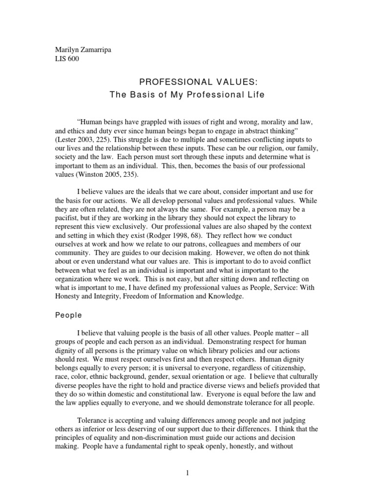 Professional Values PDF | PDF | Librarian | Value (Ethics)
