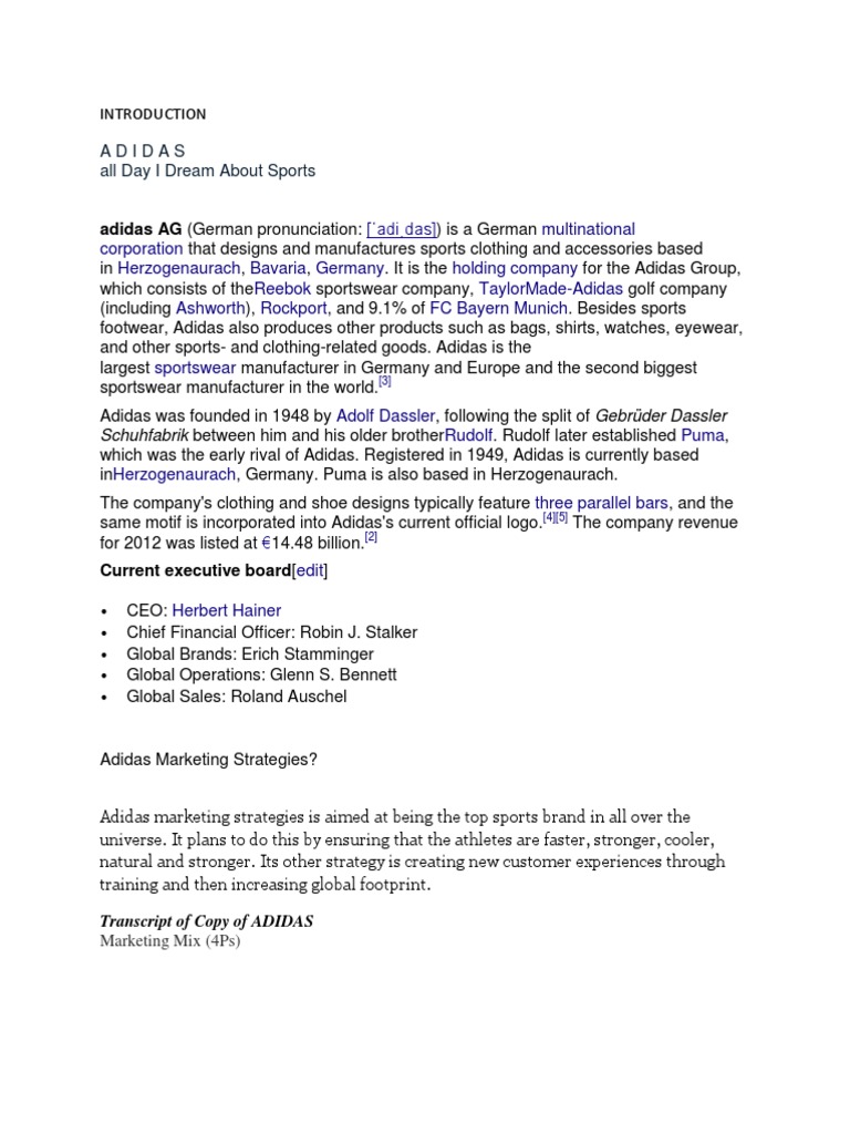 INTRODUCTION | PDF | Adidas | Clothing