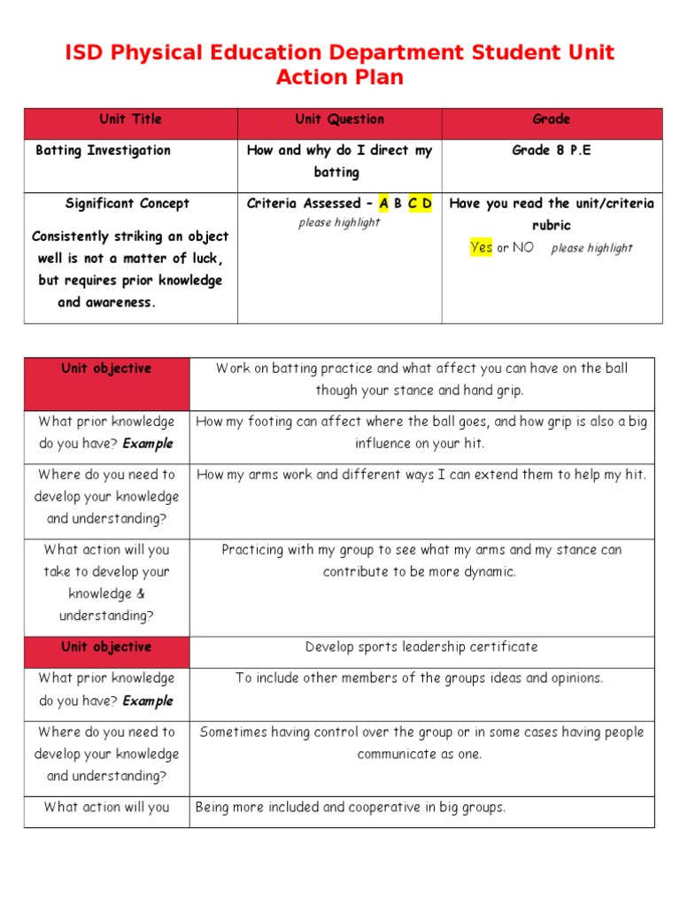 Pe Action Plan | PDF | Physical Education | Knowledge