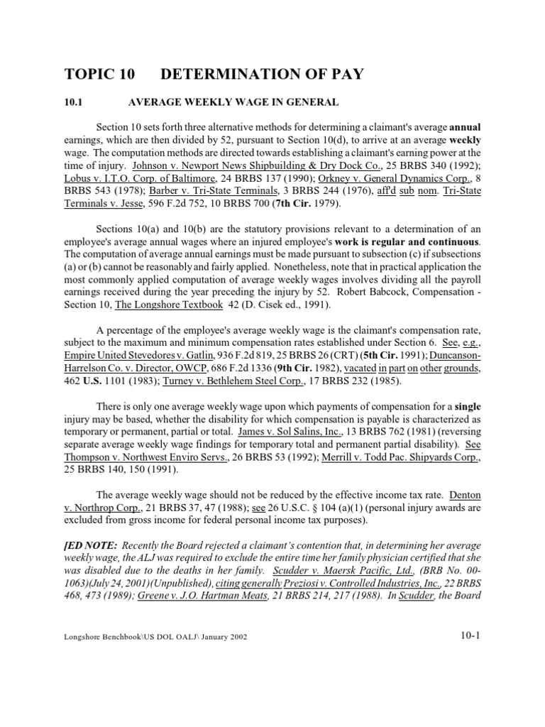 Department of Labor: USDOL OALJ LHWCA BENCHBOOK TOPIC 10 (2002) | PDF ...