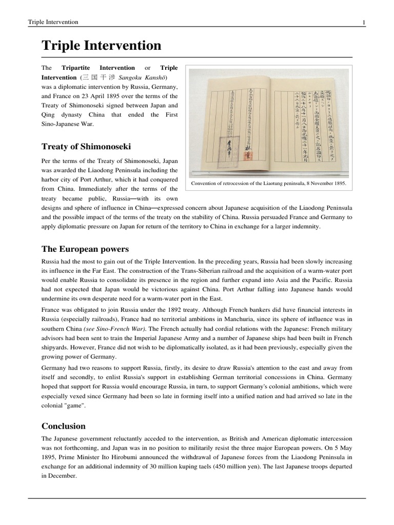 The Triple Intervention: Russia, Germany, and France Pressure Japan to ...