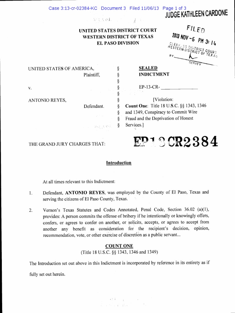 Indictment of Antonio Reyes, Former Assistant District Attorney For El ...