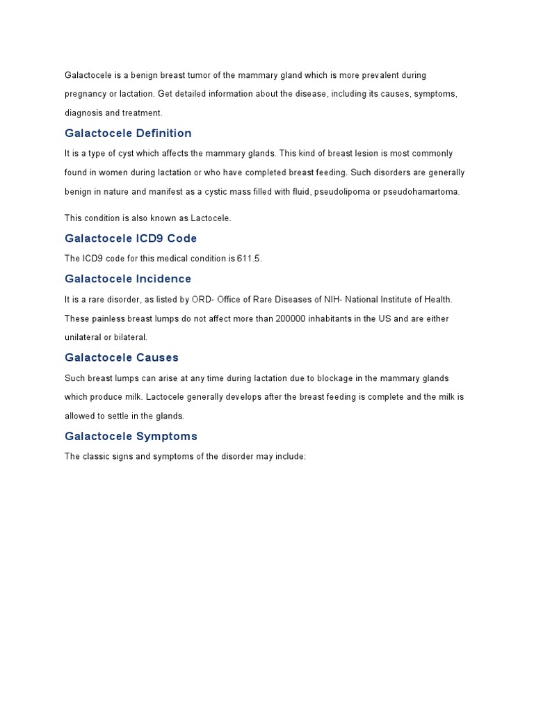 Galactocele Is A Benign Breast Tumor of The Mammary Gland Which Is More ...