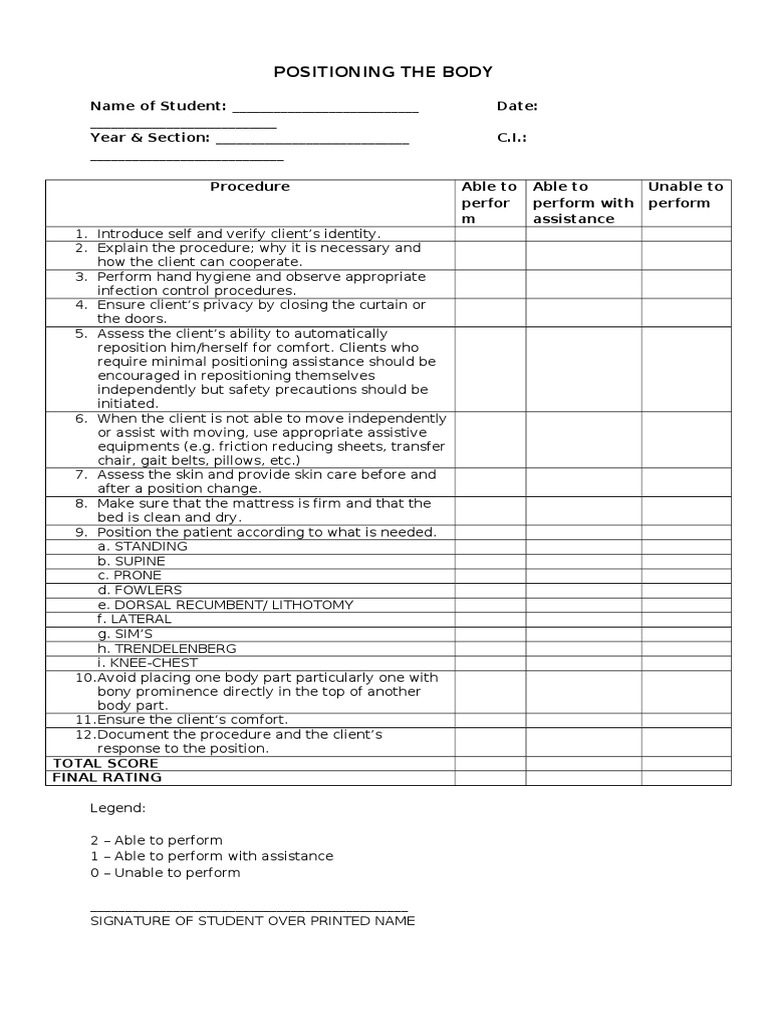 Body Positioning Procedure Guide | PDF | Business