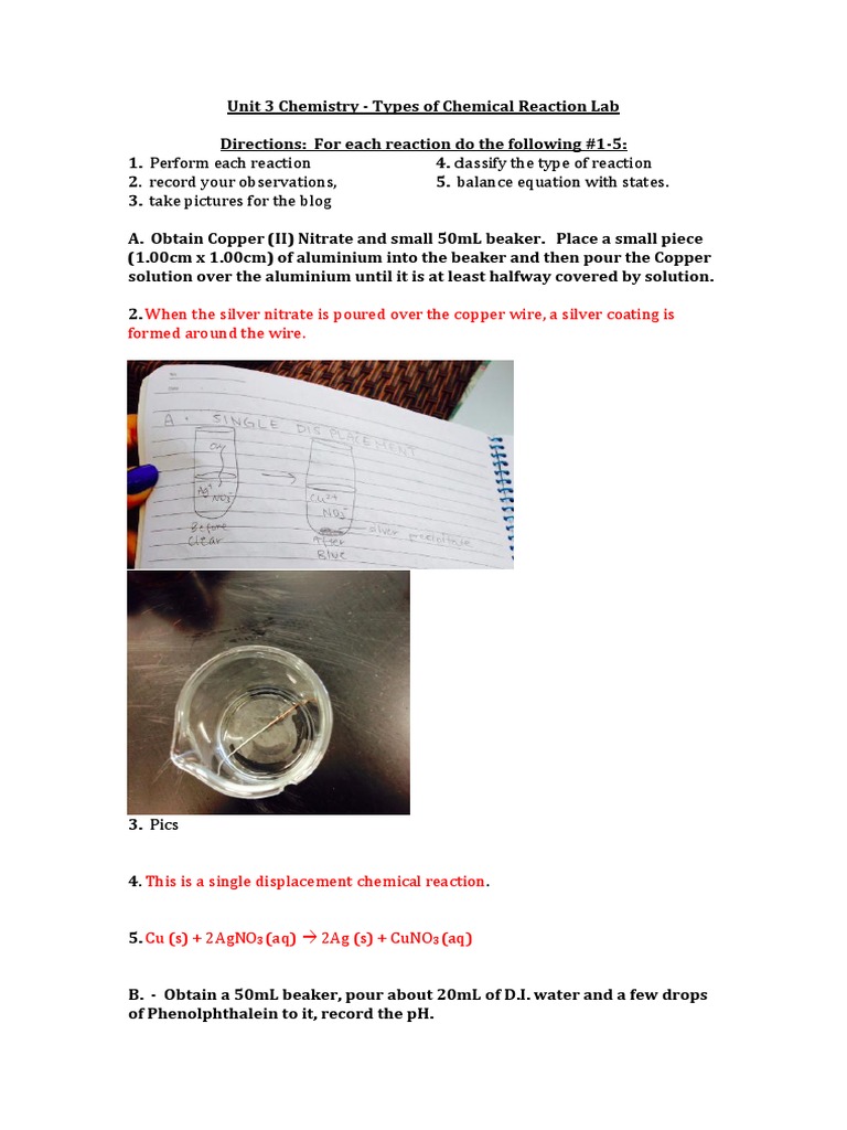 Chemistry Lab: Types of Reactions Explained | PDF | Ph | Sodium Hydroxide