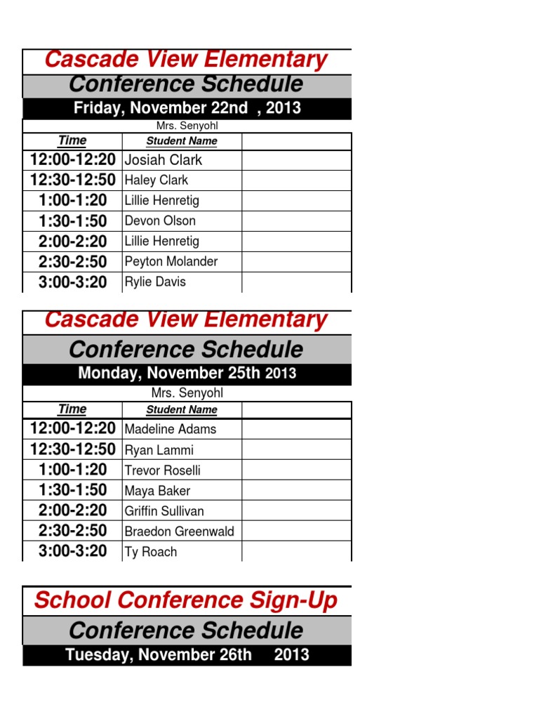 Cascade View Elementary Conference Schedule | PDF