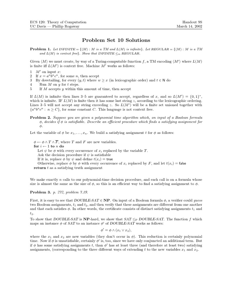 Solving Problems on Theory of Computation: Finding Satisfying Assignments, Reducing SAT to ...