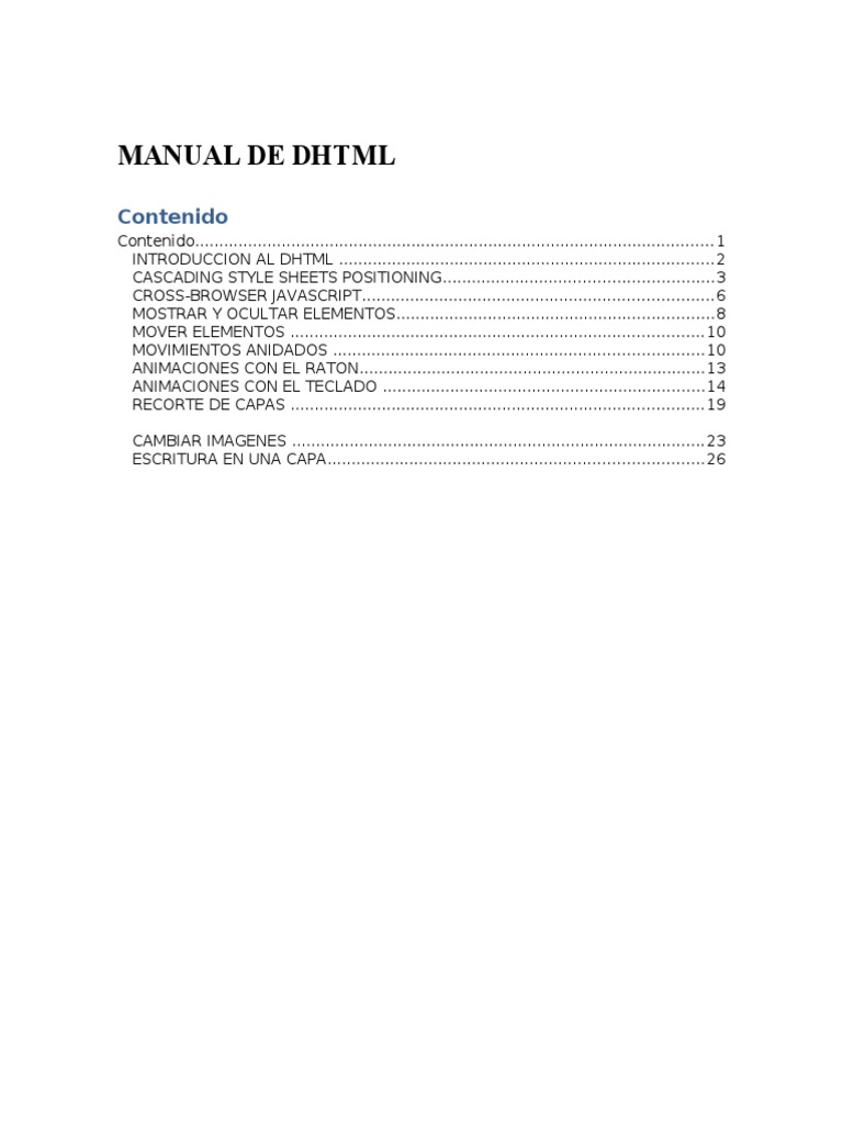 Manual de DHTML | PDF | HTML dinámico | HTML