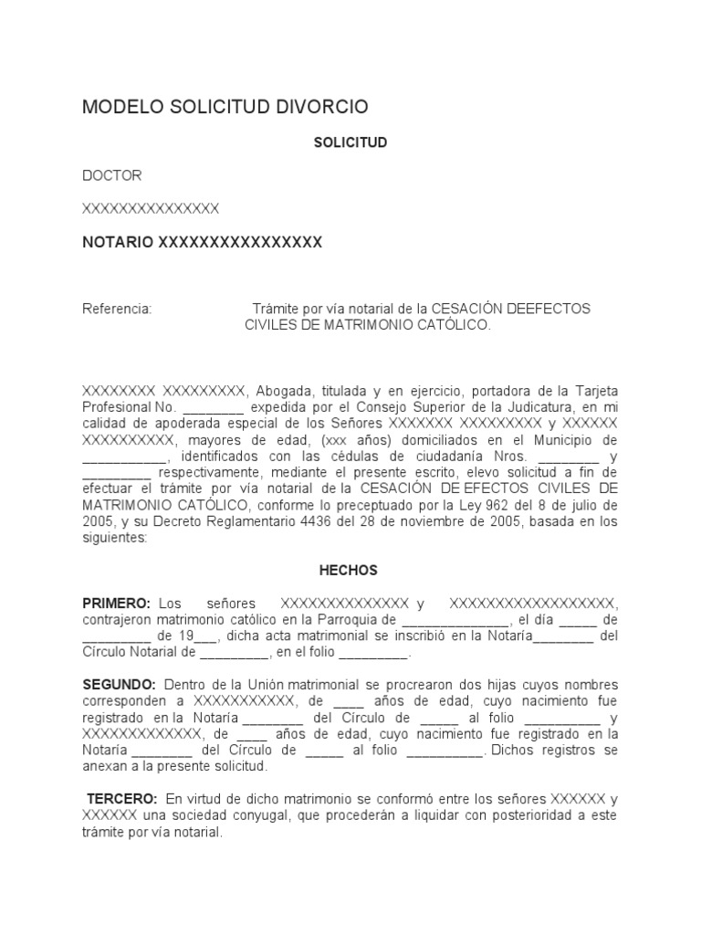 Modelo Solicitud Divorcio | PDF | Instituciones sociales | Ciencias sociales