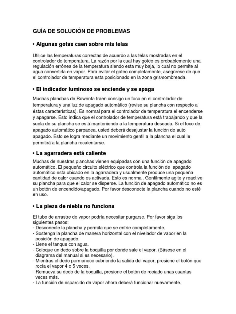 Planchas de Vapor - Solución de Problemas | PDF | Textiles | Costura (Costura)