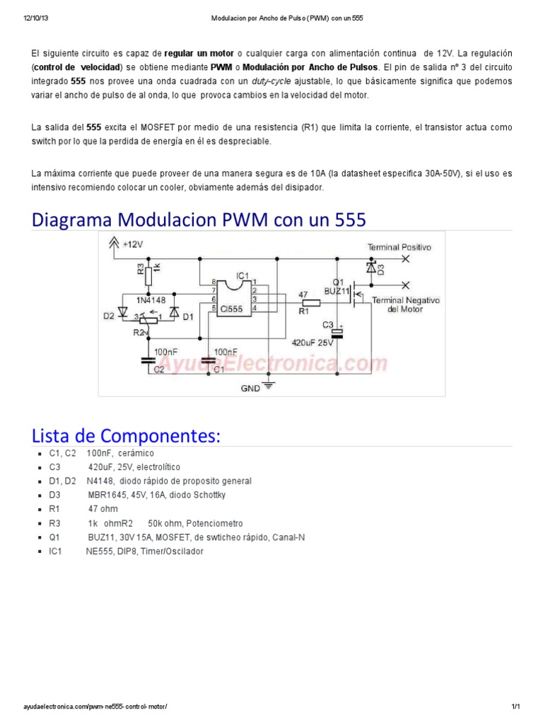 Modulacion Por Ancho de Pulso (PWM) Con Un 555 | PDF | Semiconductores | Electromagnetismo