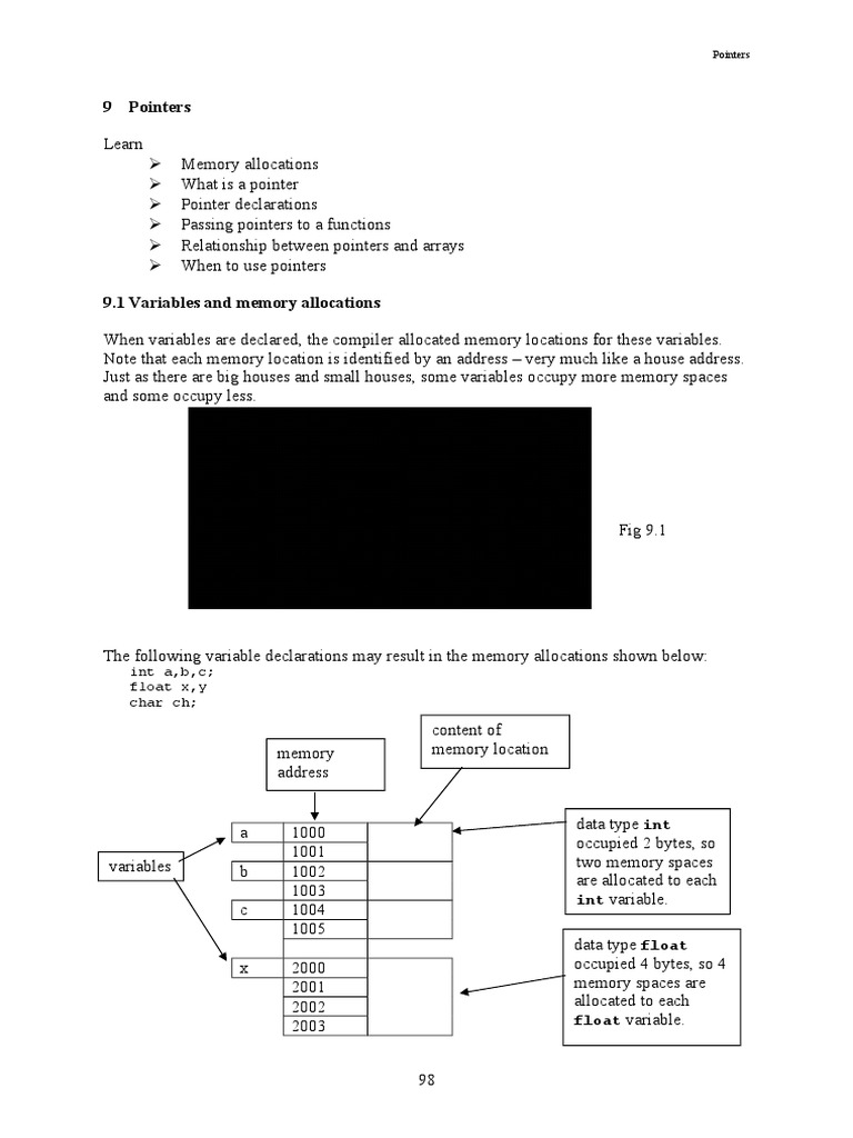 9 Pointers: Int A, B, C Float X, y Char CH | PDF | Pointer (Computer Programming) | Variable ...