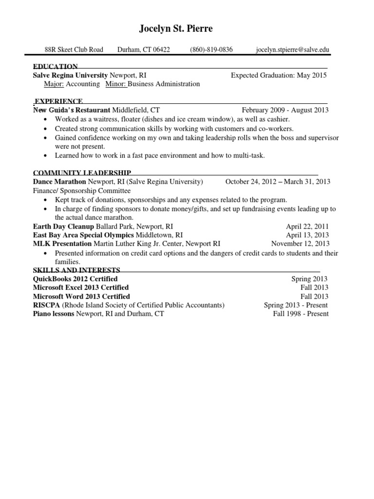 Jocelyn St. Pierre's Resume Overview | PDF
