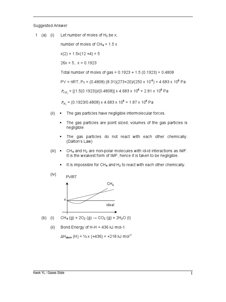 Gases State Worksheet 1 Answers | PDF | Gases | Chemistry