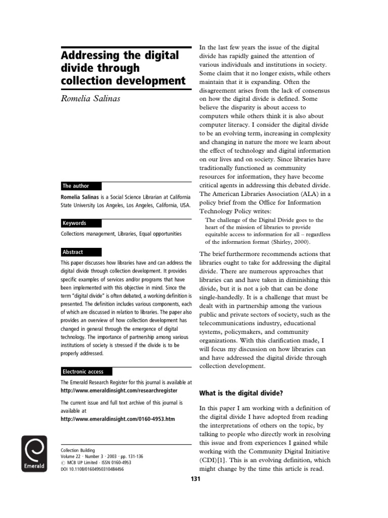 Addresing The Digital Divide Through Collection Development | PDF | Librarian | Libraries
