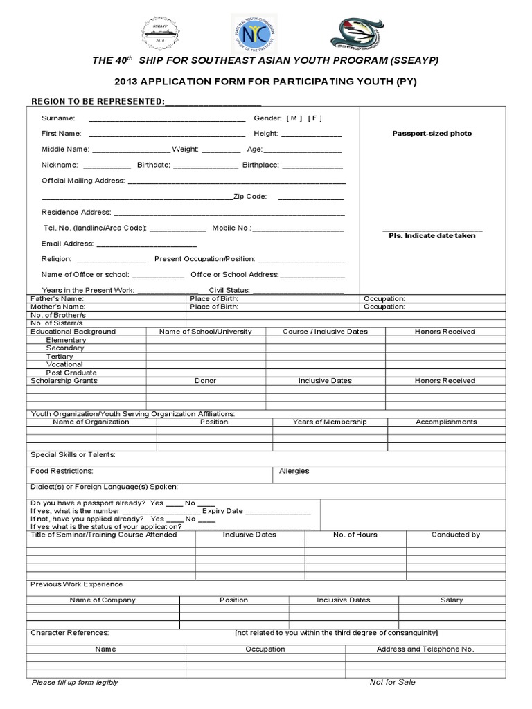 Application Form For Participating Youth-2013 With Logos | PDF | Business