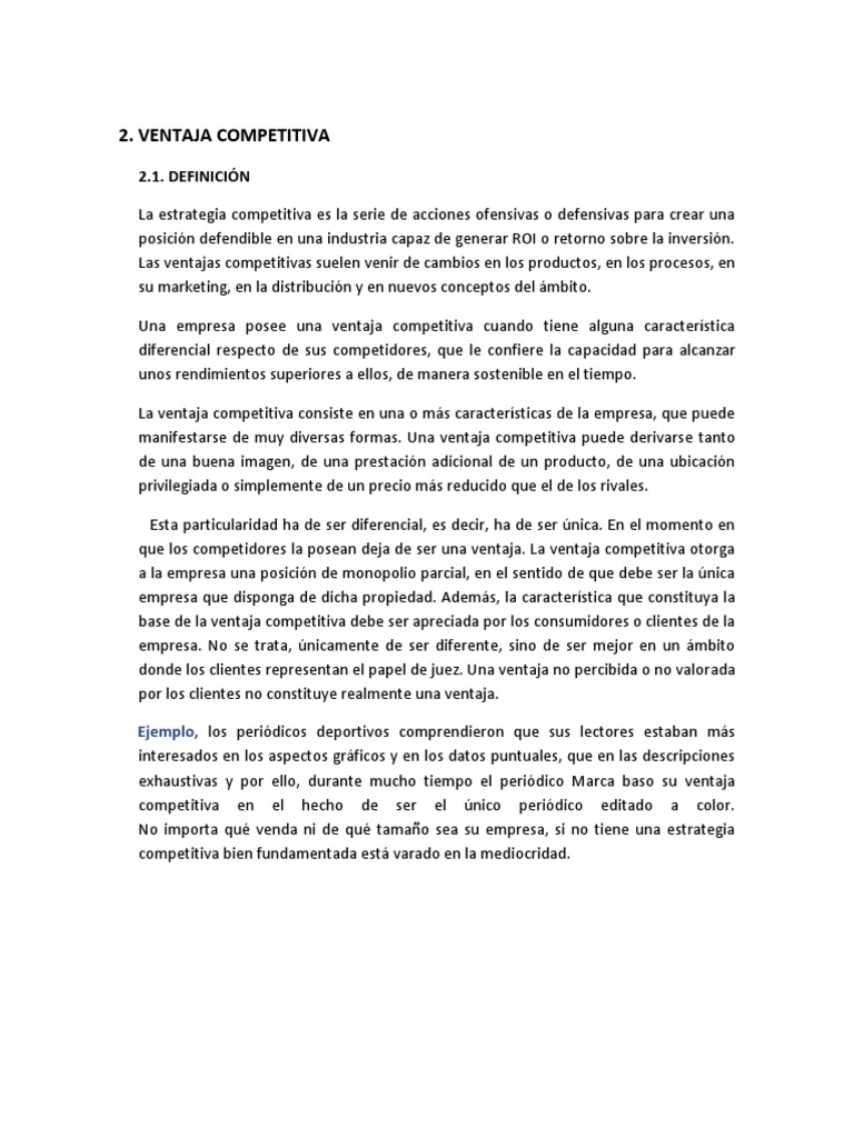 Definición y Tipos de Ventaja Competitiva | PDF | Ventaja competitiva ...