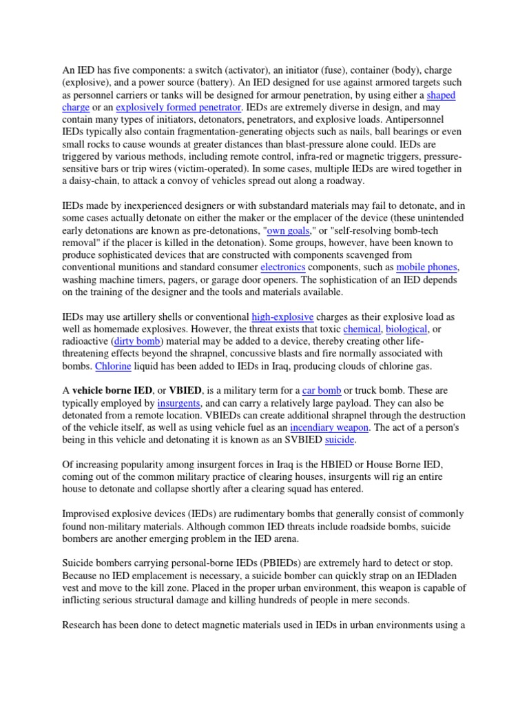 An IED Has Five Components | Improvised Explosive Device | Wireless ...