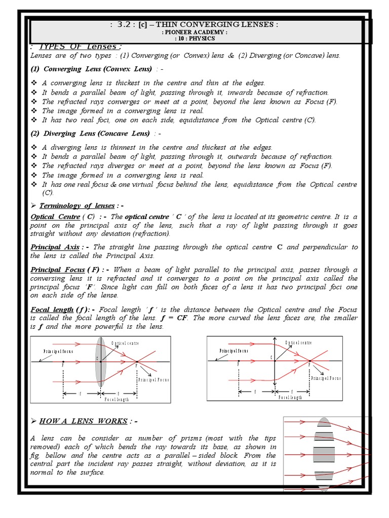 IGCSE - Thin Convergin Lenses | PDF | Lens (Optics) | Optics