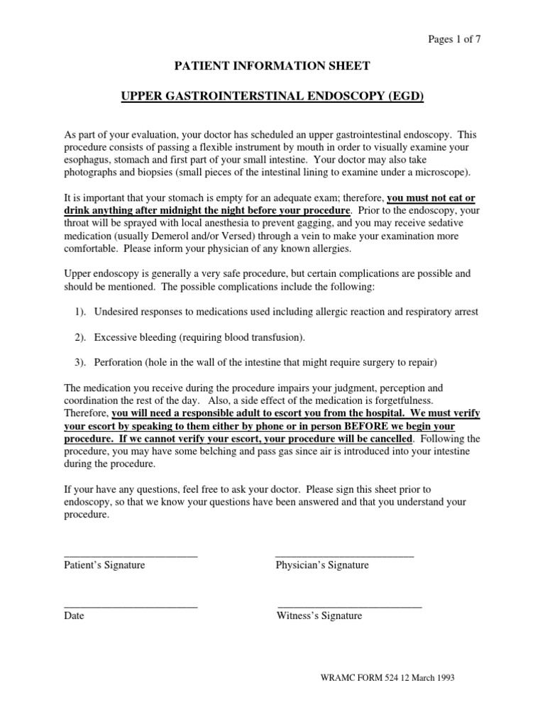 EGD Forms | PDF | Endoscopy | Patient