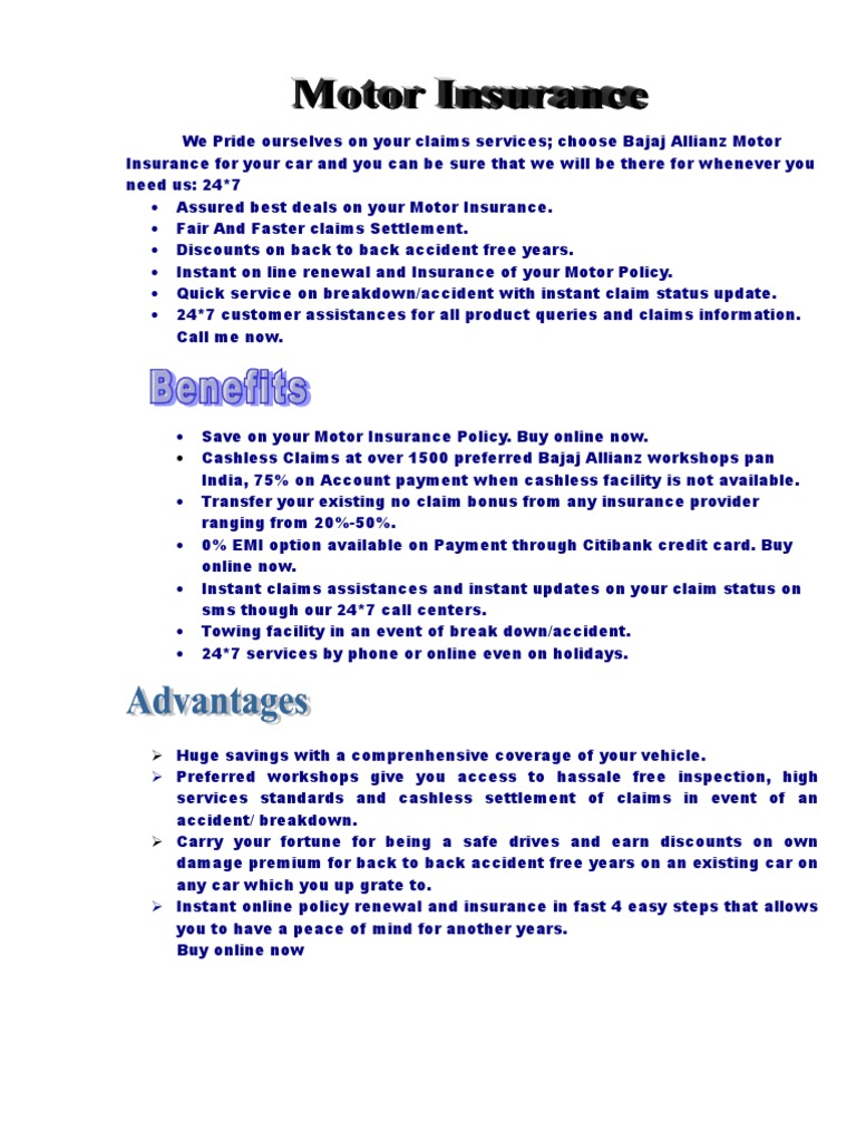 Bajaj Allianz (Motor Insurance) | PDF | Vehicle Insurance | Insurance