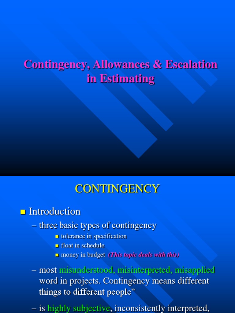 Contingency Allowances & Escalation in Estimating | PDF