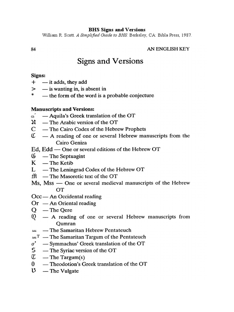 Signs and Versions in BHS Textual Apparatus | PDF