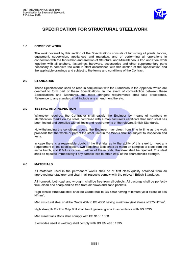 Specification for Structural Steelwork: Requirements for Materials ...