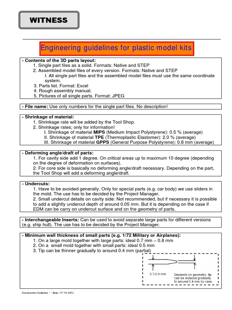 Engineering Guidelines For Plastic Model Kits: Witness | PDF | Casting ...