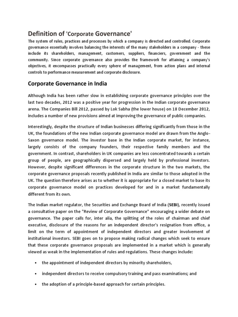 Analysis of India's Emerging Corporate Governance Framework Based on ...
