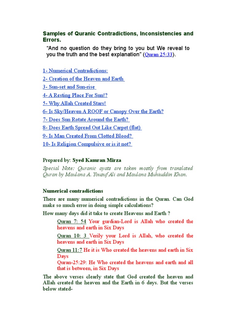 Quranic Contradictions | PDF | Quran | Islam