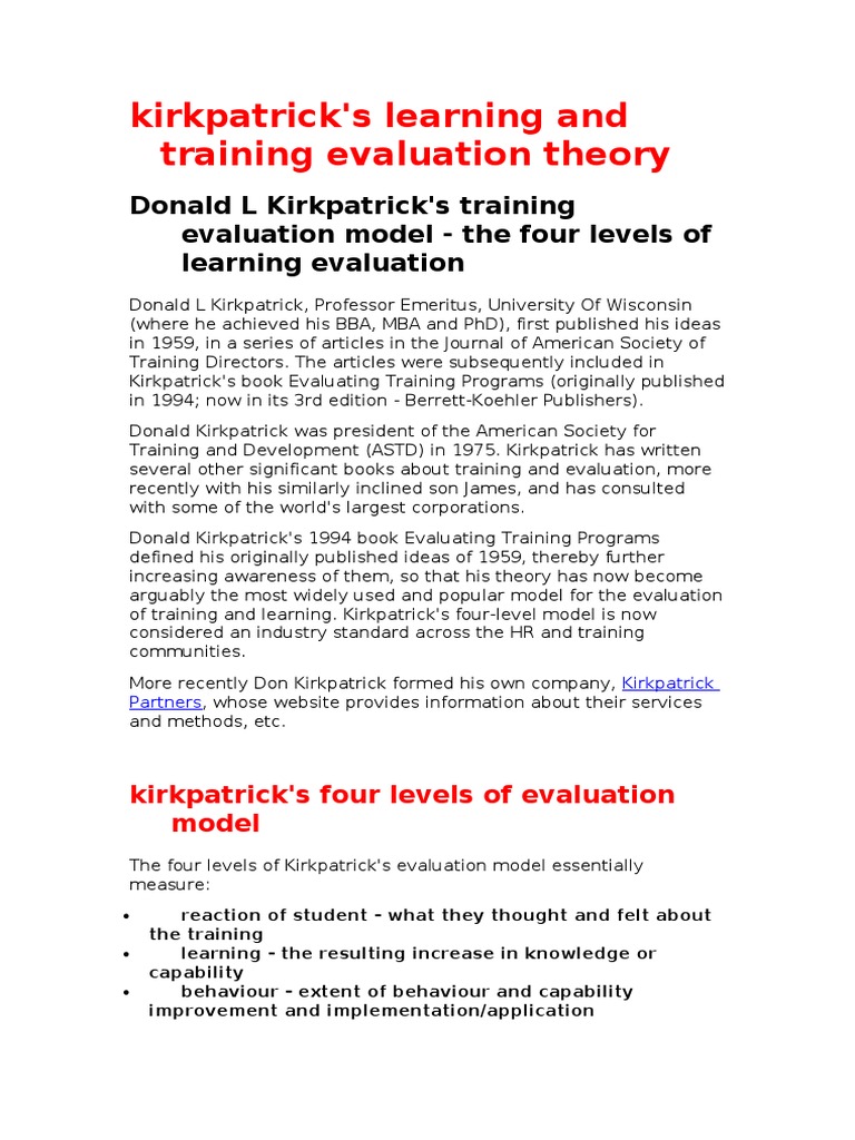 3 Kirkpatrick Evaluation Model Paper | PDF | Self-Improvement