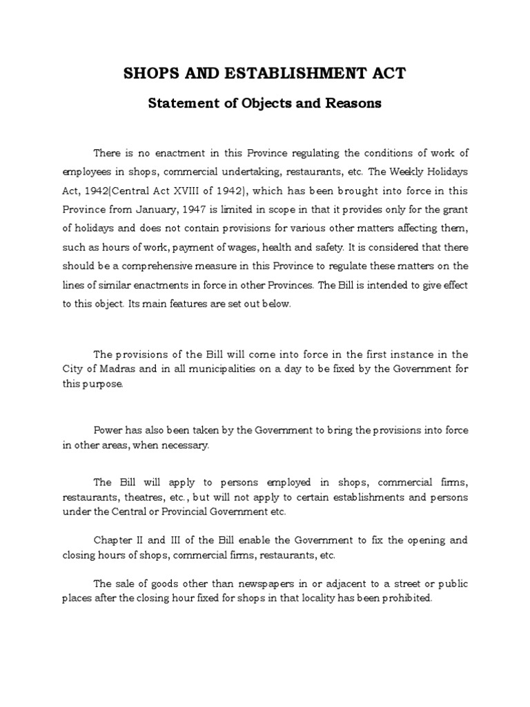 Shops and Establishment Act | PDF | Overtime | Fine (Penalty)