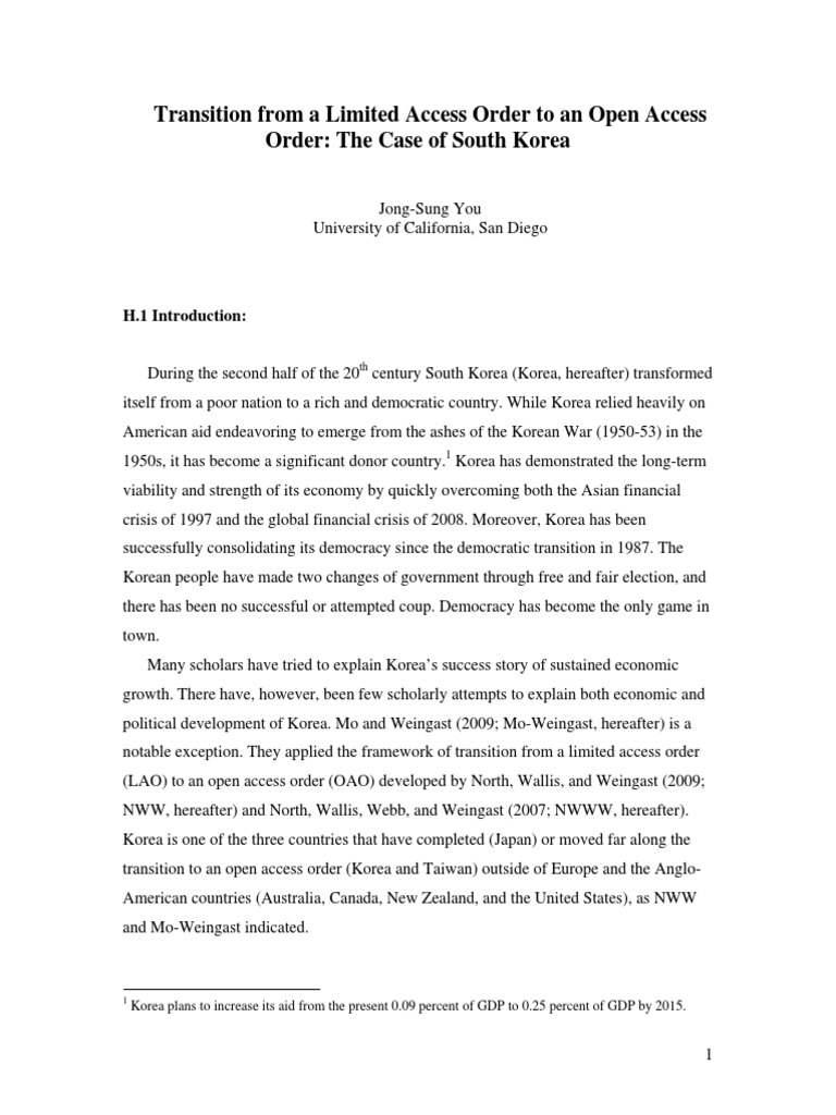 Transition From A Limited Access Order To An Open Access Order: The ...