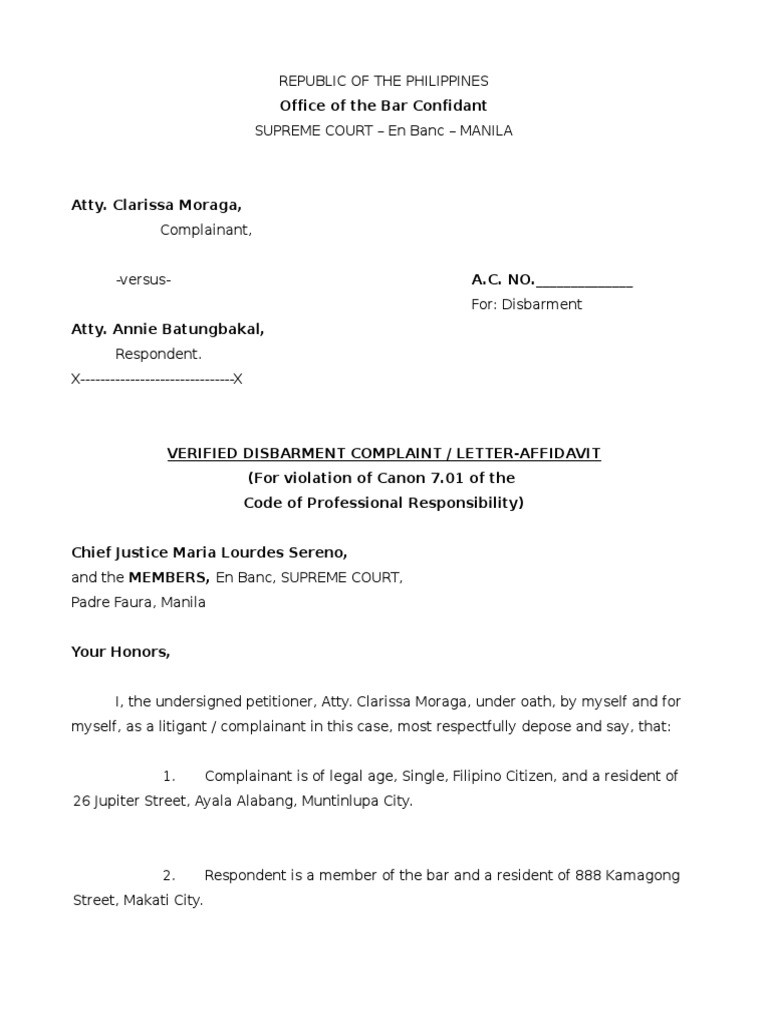 Disbarment Complaint - Clarissa | PDF | Legal Ethics | Justice